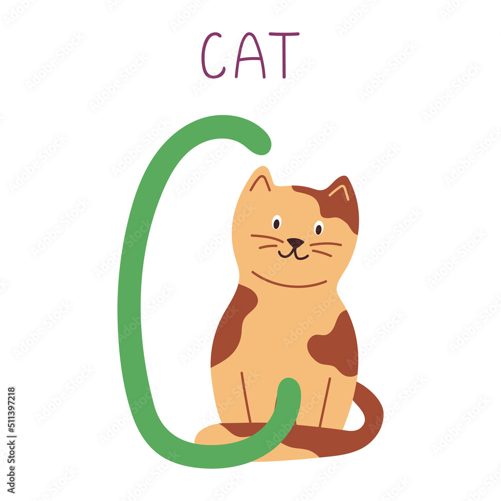 Capital letter C of English childish alphabet with cat. Cute kids font ...