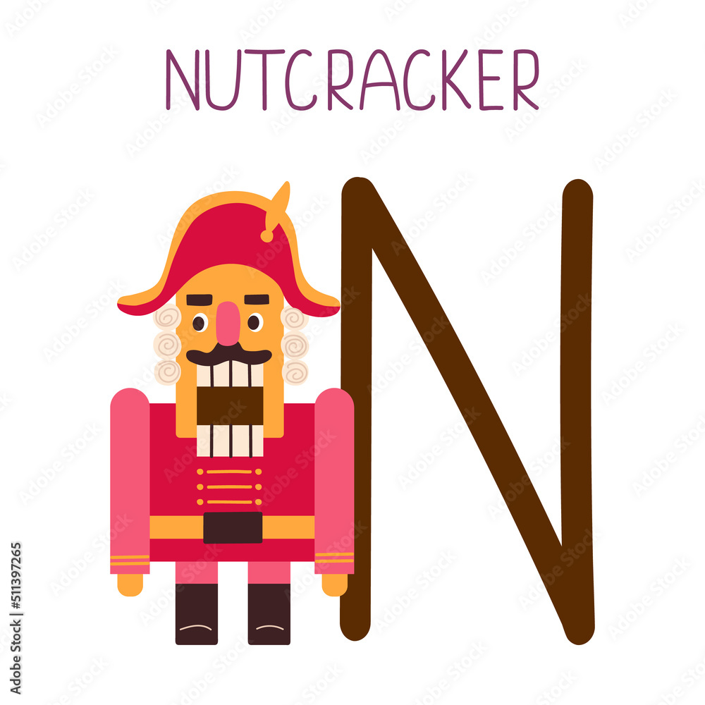 Capital letter N of English childish alphabet with nutcracker. Cute ...