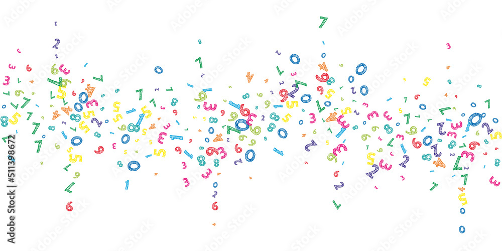 Falling colorful messy numbers. Math study concept with flying digits ...