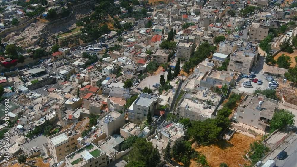 Ras al-Amud and Silwan village,with old city, aerial Beautiful drone ...