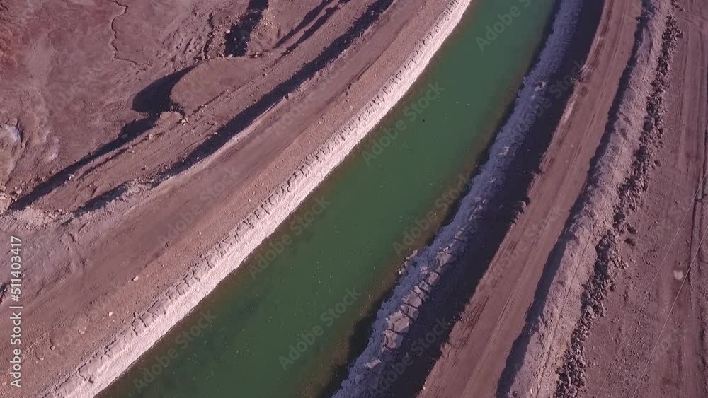 Dead sea Water Channel, aerial view Drone view from dead sea with water ...