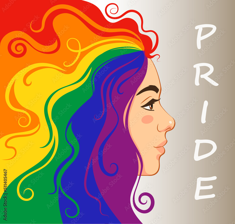 LGBT Pride Month. Beuty lesbian girl with rainbow hair. Profile of a ...
