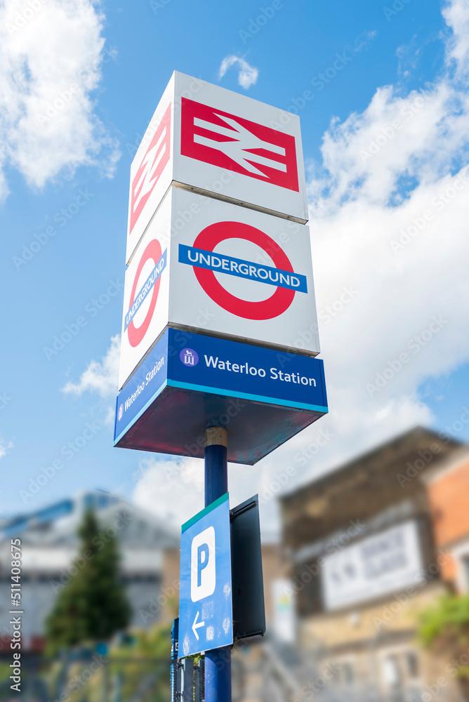 Street sign of Waterloo Station at London. Waterloo is Britain’s ...