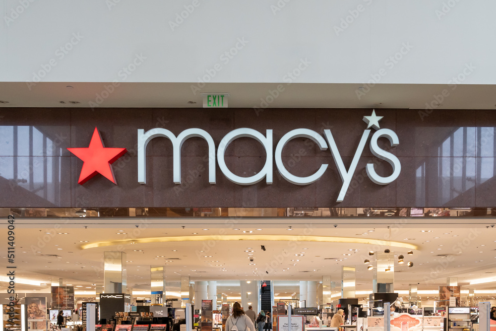 Houston, Texas, USA - February 25, 2022: Close up of Macy's store sign ...