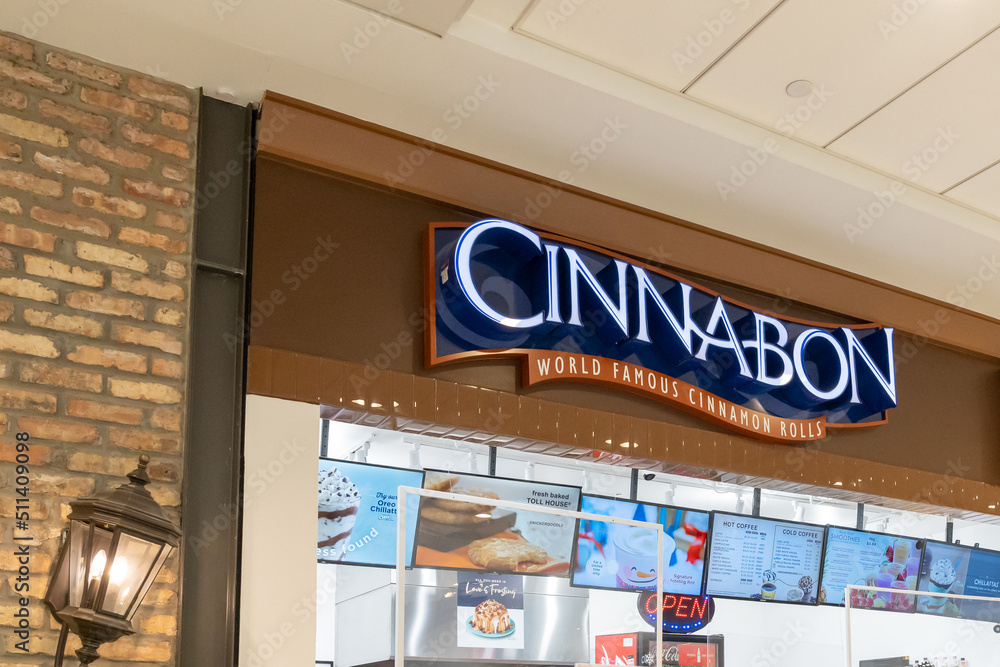 Houston, Texas, USA - February 25, 2022: Cinnabon kiosk in a shopping ...