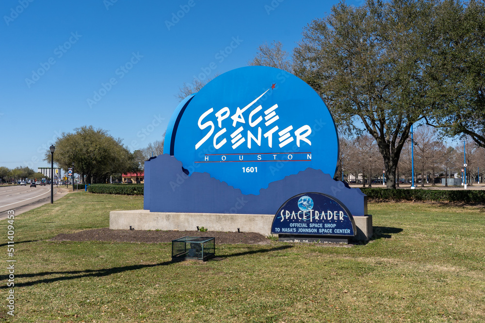 Houston, TX, USA - March 12, 2022: Space Center Houston sign is seen on ...