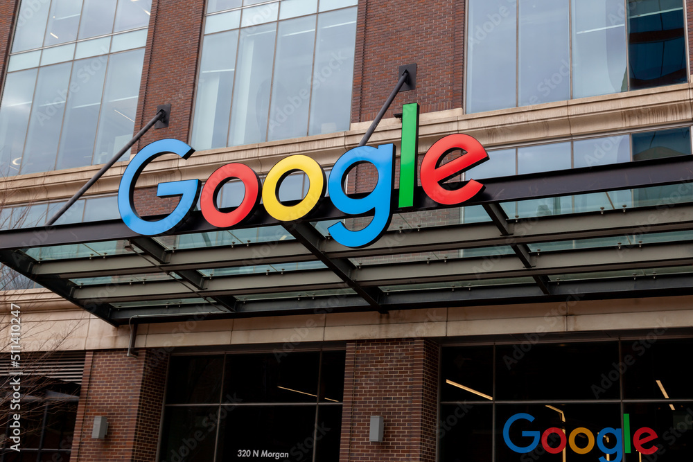 Detroit, Michigan, USA - December 26, 2021: Google logo sign on its ...