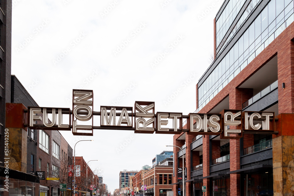 Chicago, Illinois, USA - March 29, 2022: Sign of Fulton Market district ...