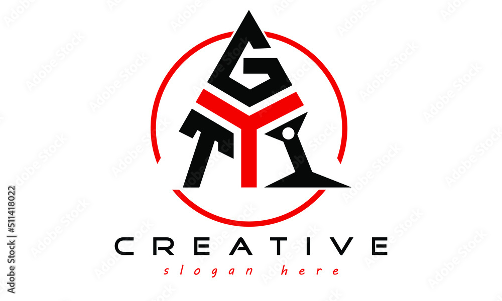 TGI three letter creative triangle shape in circle logo design vector ...