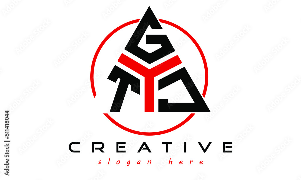 TGJ three letter creative triangle shape in circle logo design vector ...