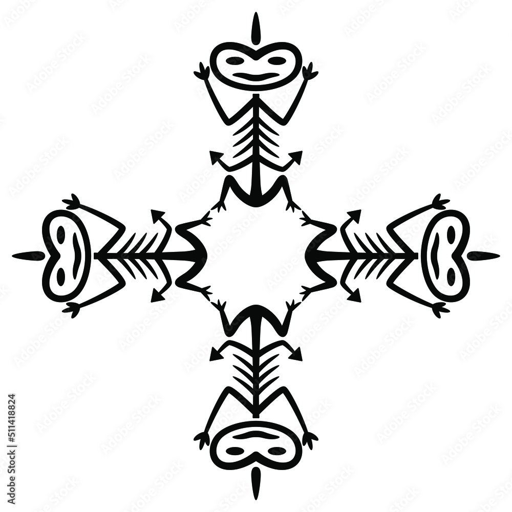 Vetor de Geometrical ethnic design with four fantastic characters ...