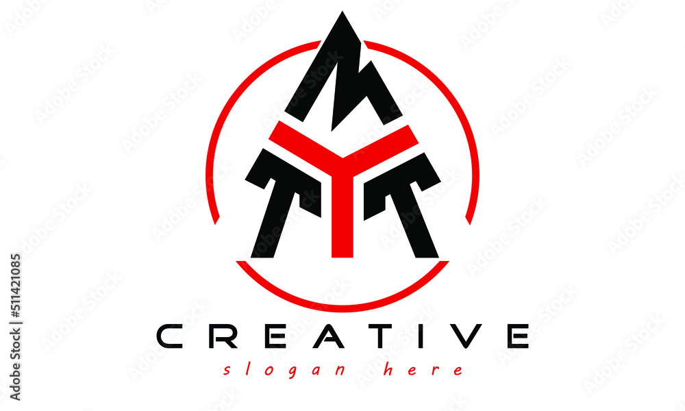 TMT three letter creative triangle shape in circle logo design vector template. typography logo ...