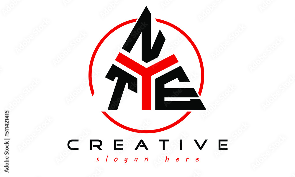 TNE three letter creative triangle shape in circle logo design vector ...