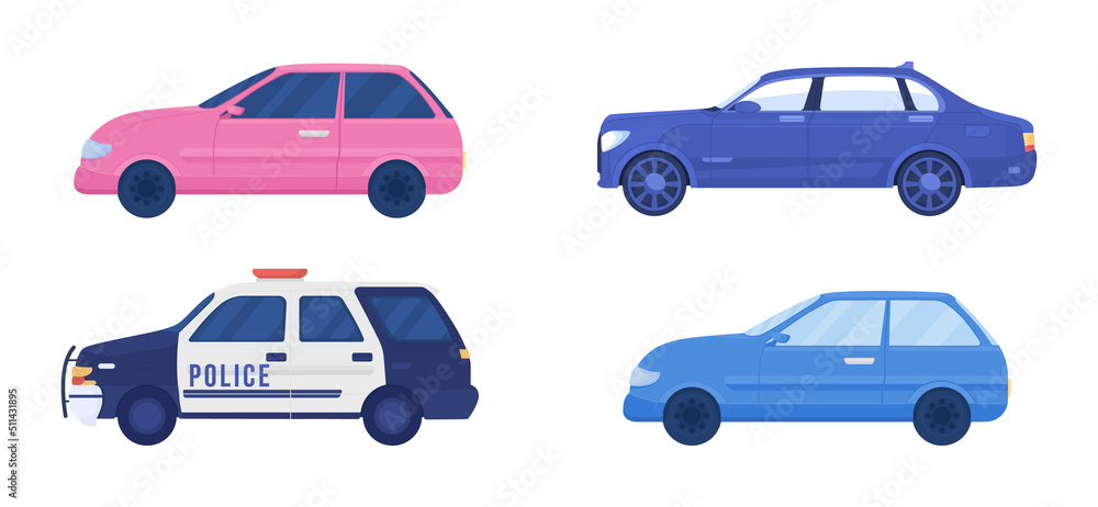Different cars semi flat color vector objects set. Editable figures ...