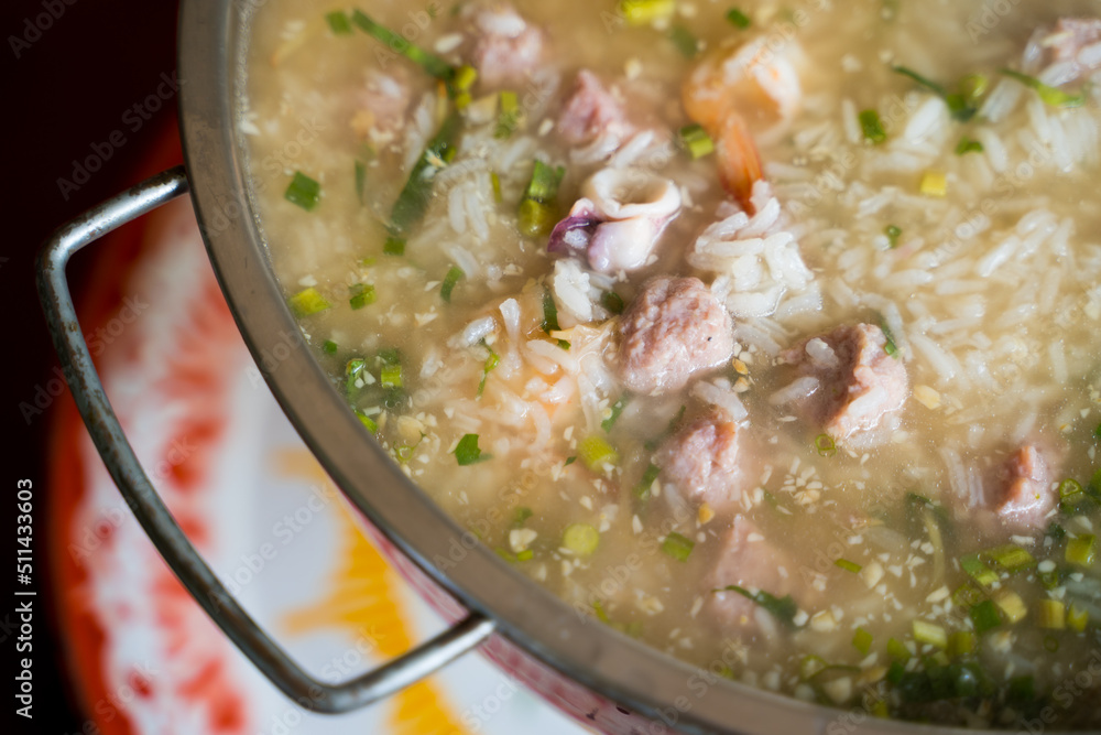 Khao Tom Goong.rice seafoodsoup,thailand streetfood Stock Photo | Adobe ...