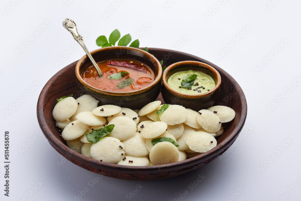 Mini idli is the smaller version of soft and spongy round shaped ...