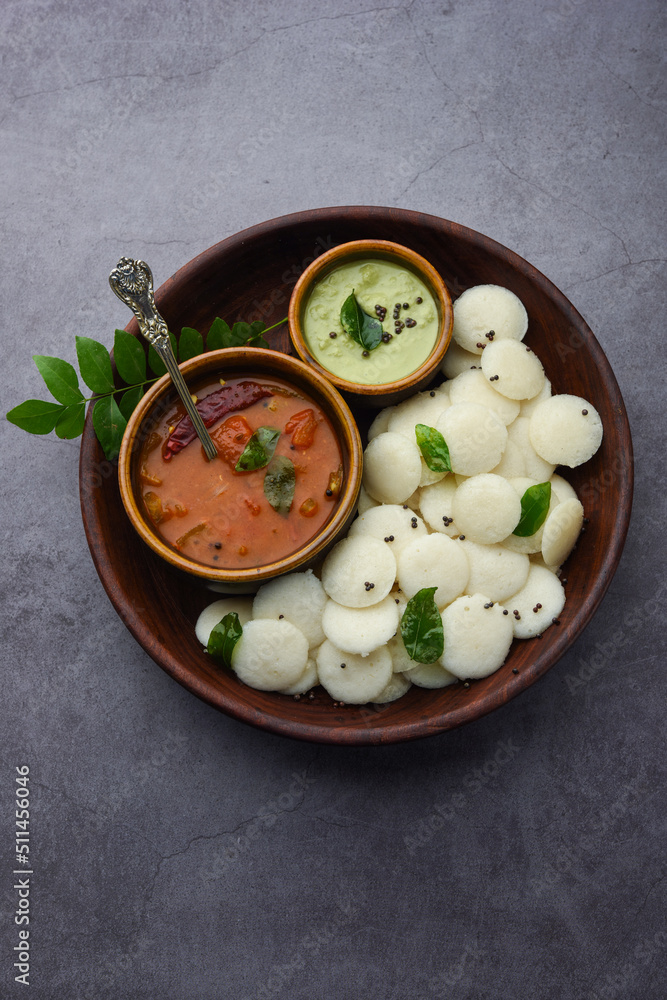 Mini idli is the smaller version of soft and spongy round shaped ...