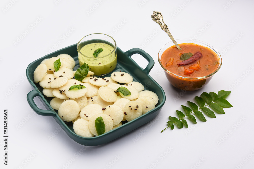 Mini idli is the smaller version of soft and spongy round shaped ...