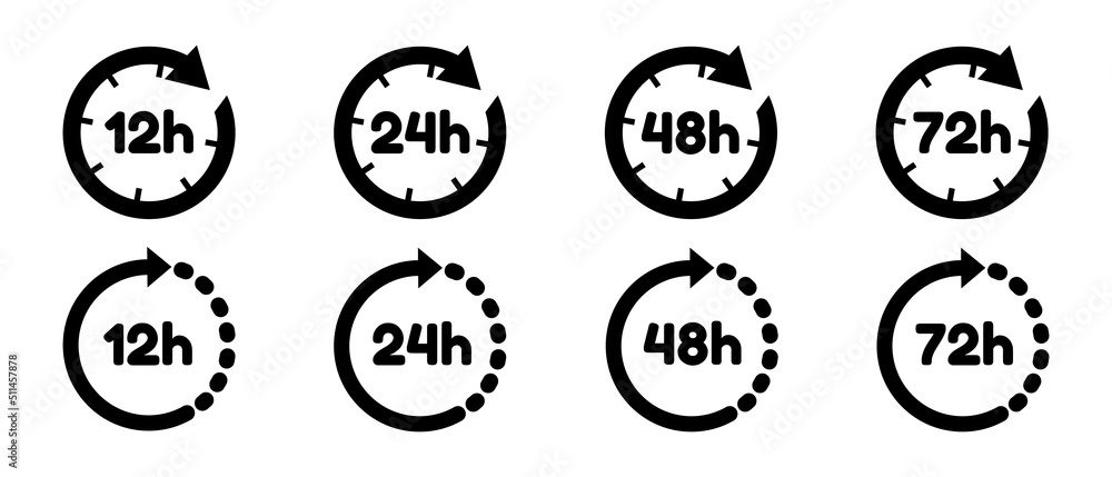 Time Icons 12h To 72h - Different Vector Illustrations Isolated On ...