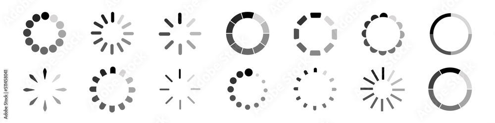 Loading Icons Collection, Load Process Icon Set - Different Vector ...
