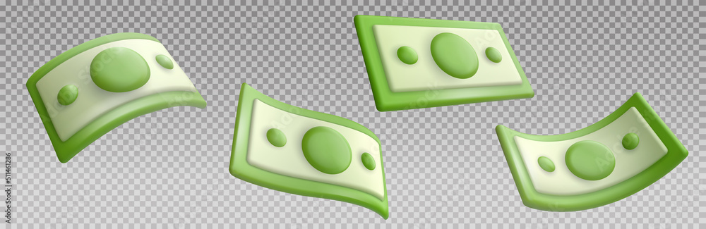 Vector 3d green money isolated on transparent background. Set realistic ...