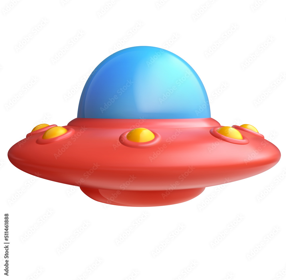 Realistic 3d cartoon flying ufo on white background. Cute stylised ...