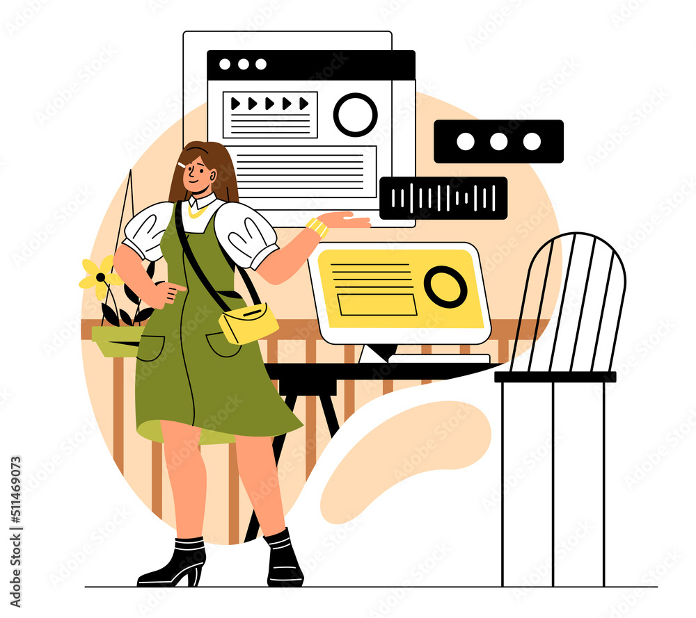Basic human needs. Young woman developing interface for website. Modern ...