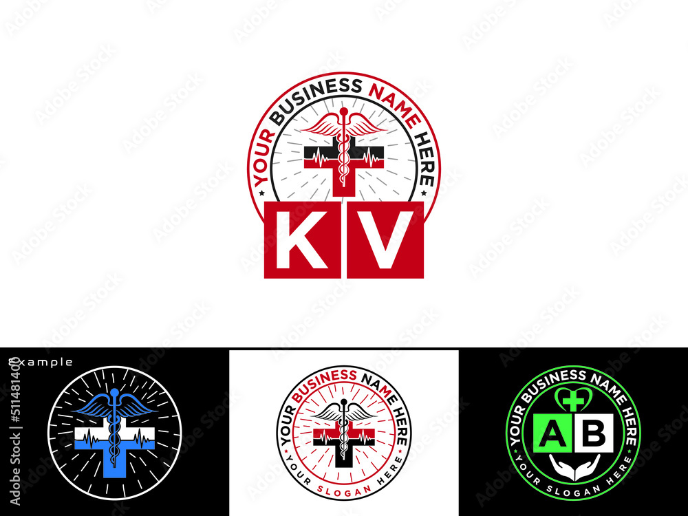 Unique KV Logo Image, Letter Kv vk Logo Design With Health Icon Symbol ...