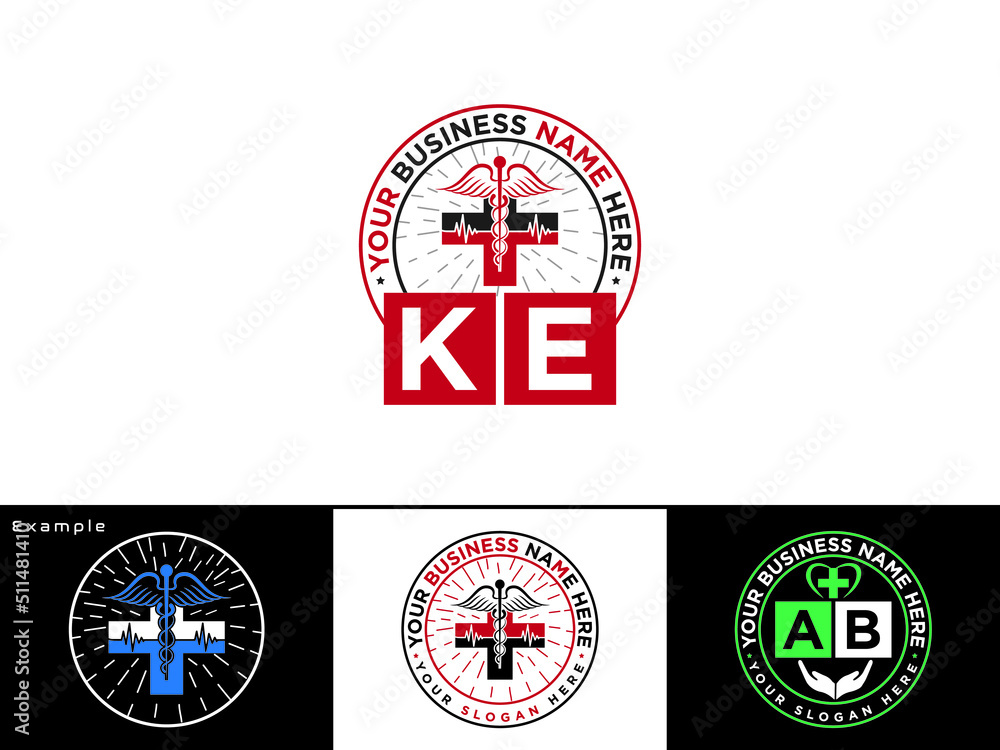 Unique KE Logo Image, Letter Ke ek Logo Design With Health Icon Symbol ...