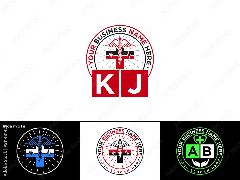 Unique KJ Logo Image, Letter Kj jk Logo Design With Health Icon Symbol ...