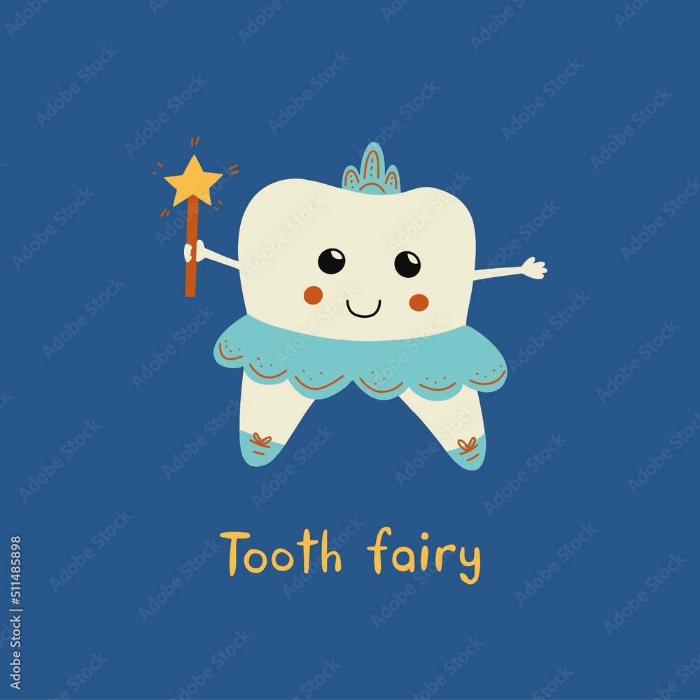 Cute kawaii tooth fairy. Doodle vector illustration Stock Vector ...