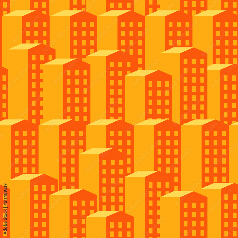 Yellow orange apartment houses. Wallpaper. Vector seamless pattern ...