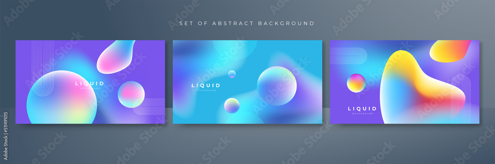 Set of colorful vivid vibrant gradient liquid fluid abstract background ...