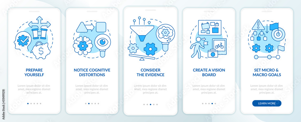 Adaptability tips blue onboarding mobile app screen. Embrace changes ...