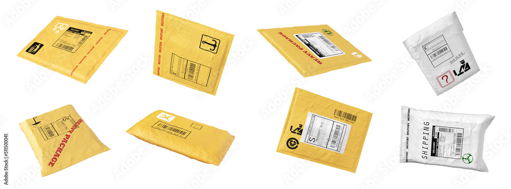 Mail packages on a white background. 3d illustration Stock Illustration ...