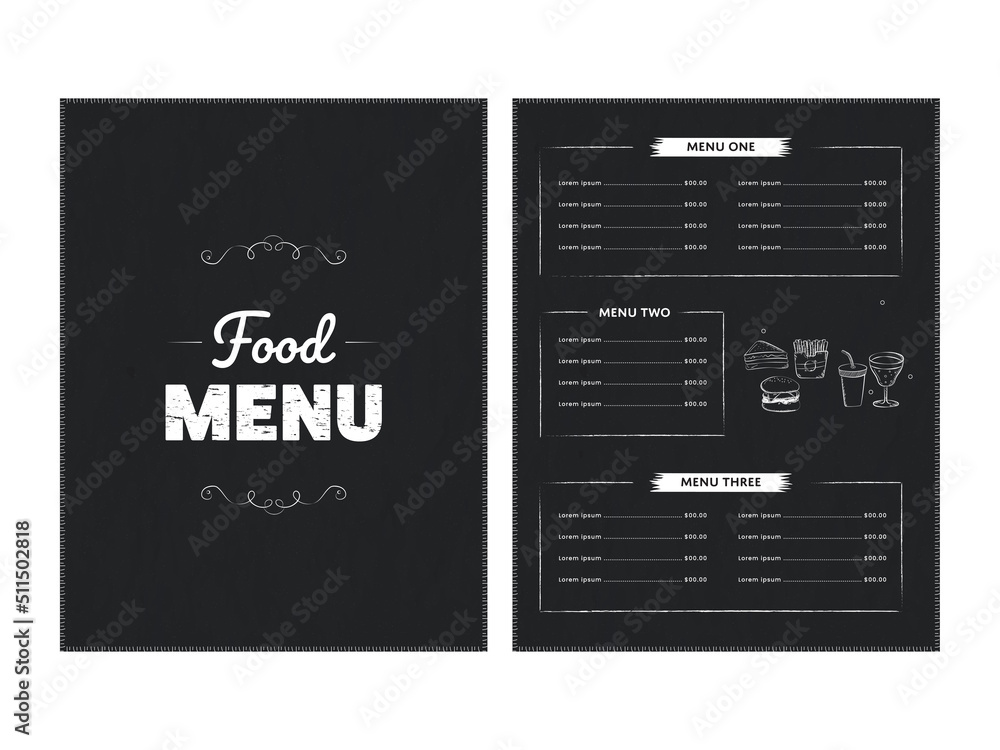 Food Menu Card Template Layout In Front And Back Side. Stock Vector ...