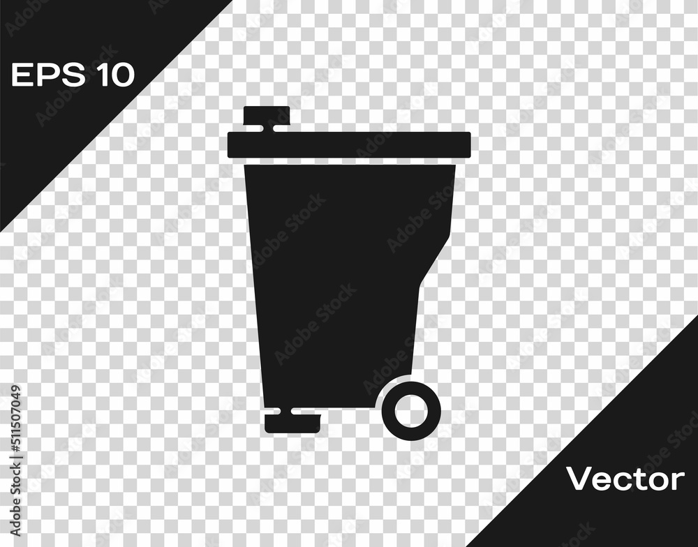Black Trash can icon isolated on transparent background. Garbage bin ...