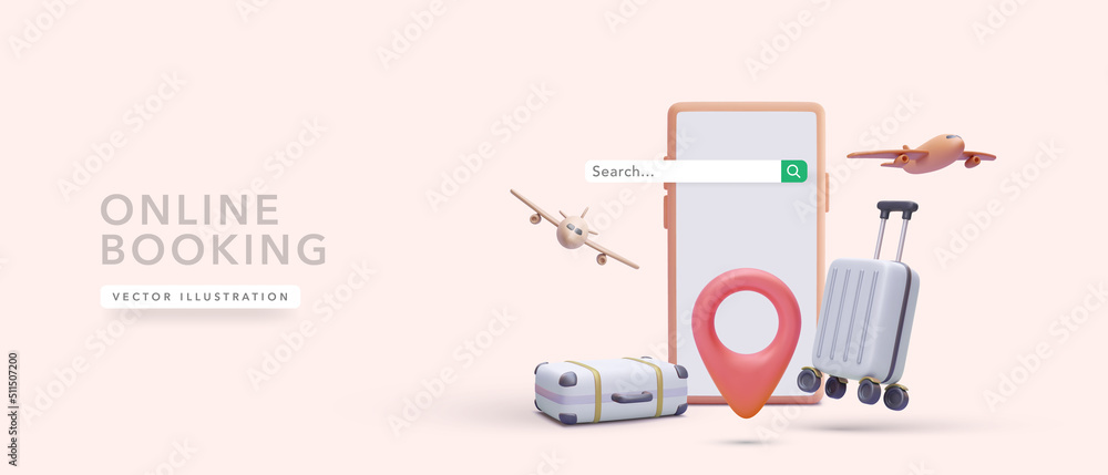 Concept poster to online booking service in 3d realistic style. Vector ...