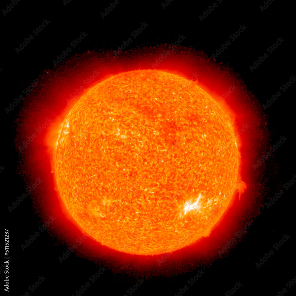 Solar Storm, A flare bursts from the Sun, Close up Sun image, telescope ...