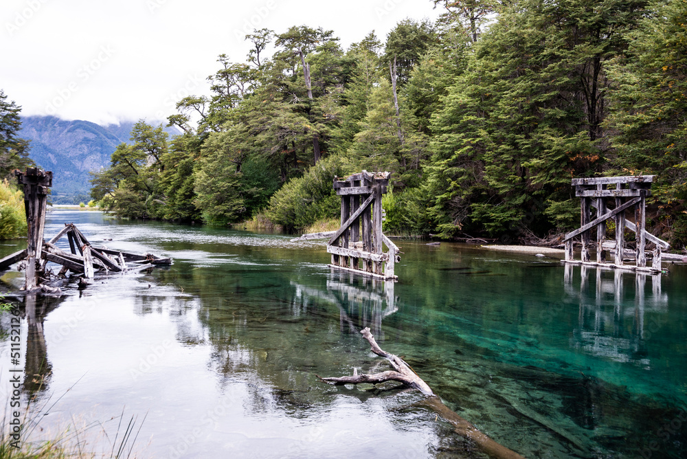 Foto de View of the remains of the old wooden bridge that crossed the ...