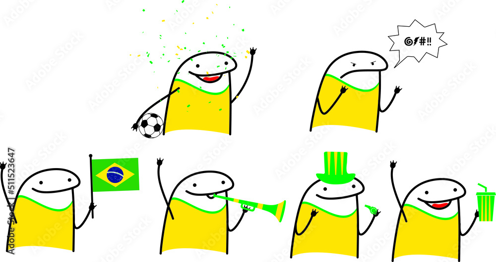 Meme internet: flork pack Brazil fan soccer. Vector stkech. Comic ...