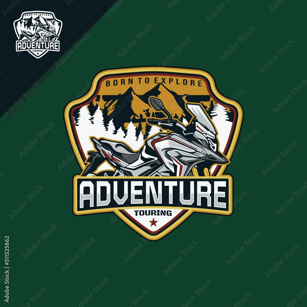 touring adventure motorcycle illustration. for logo emblems or icons ...