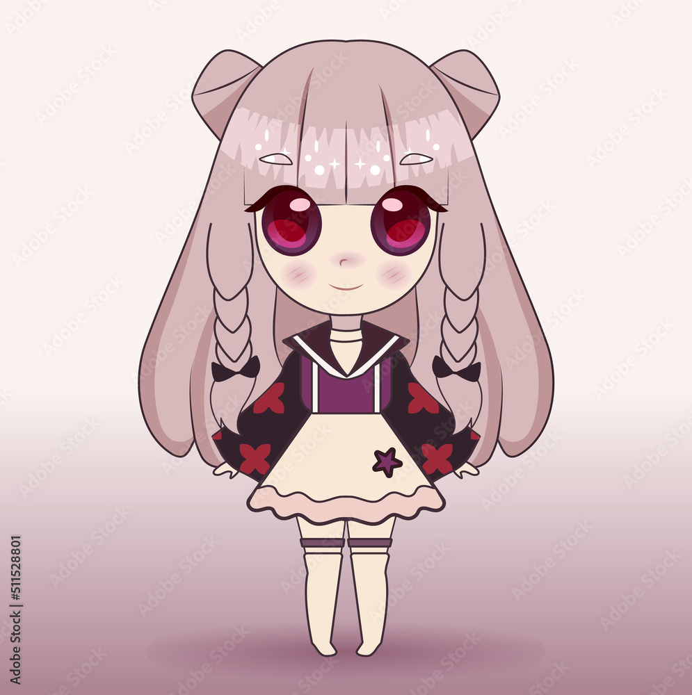 Chibi girl. Cute cartoon character. Anime kid. A small man with big ...