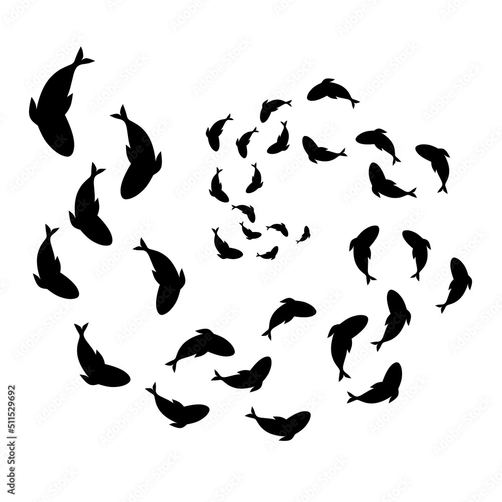 Photo & Art Print Minimalist design of black fish group silhouette ...