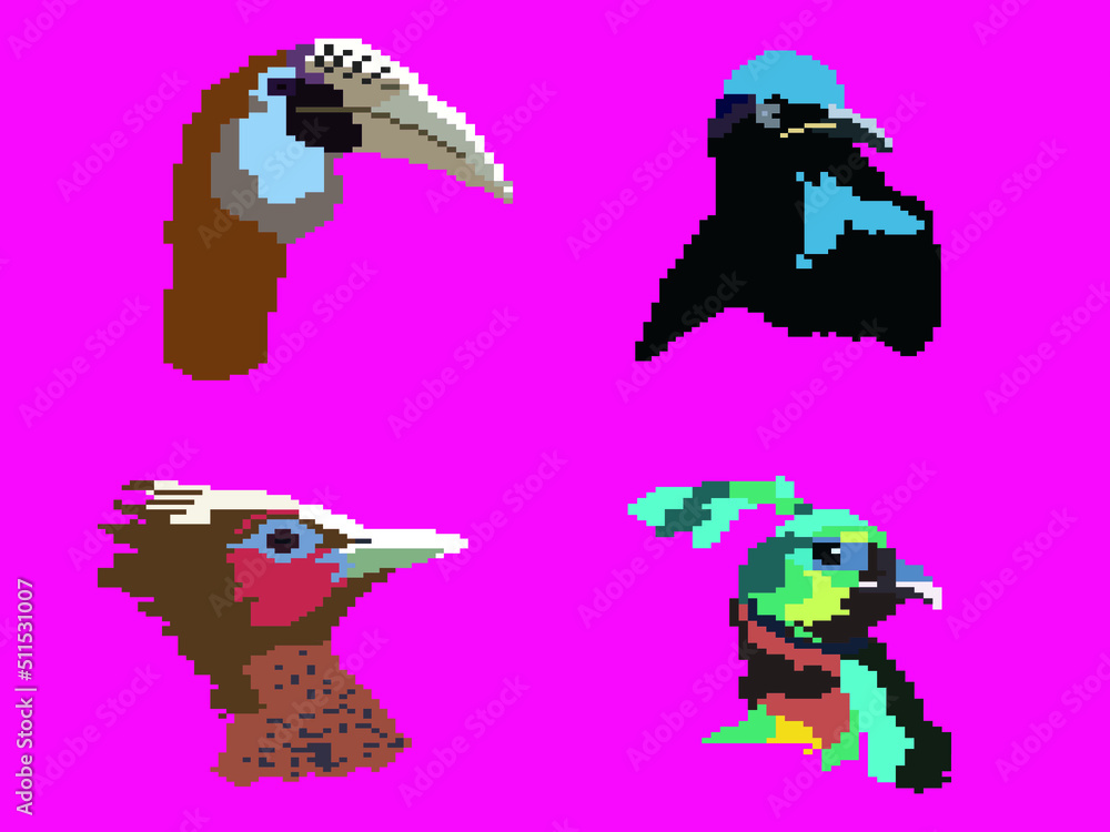 bird head vector pixel art collection Stock Vector | Adobe Stock