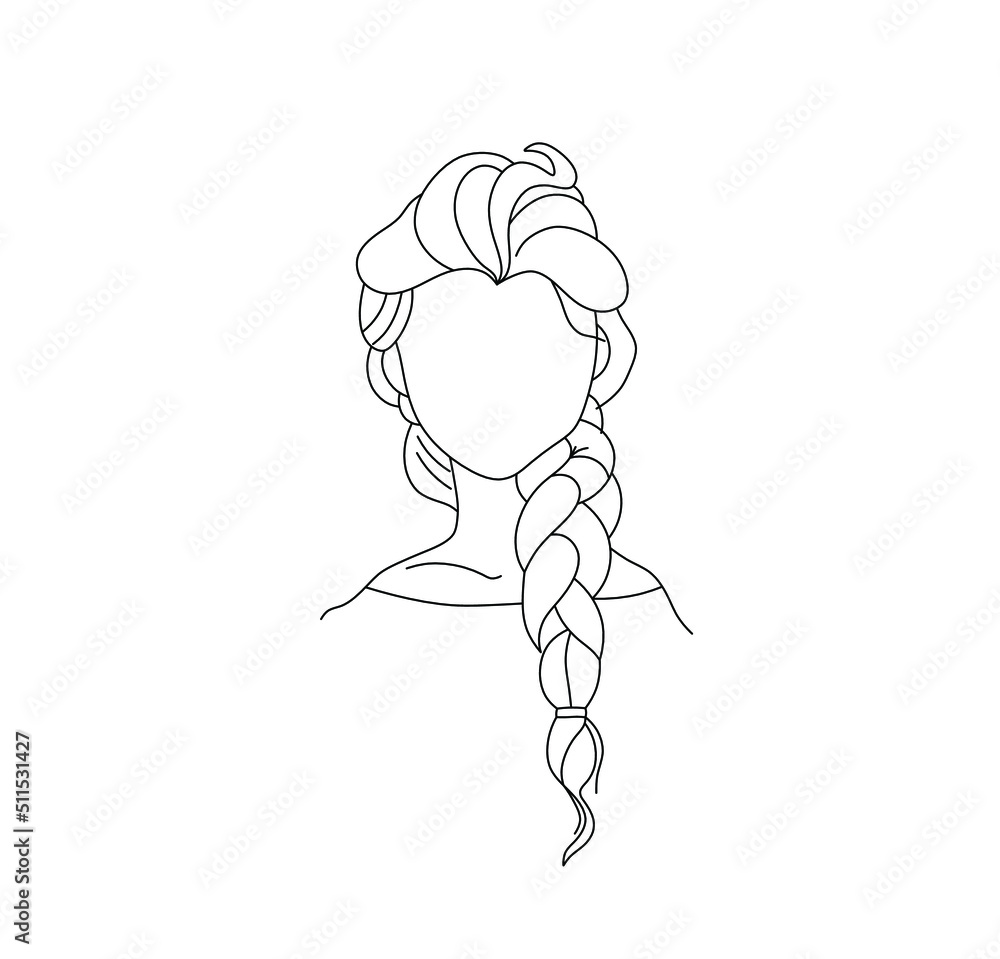 Vector isolated cartoon girl with long hairs faceless portrait ...