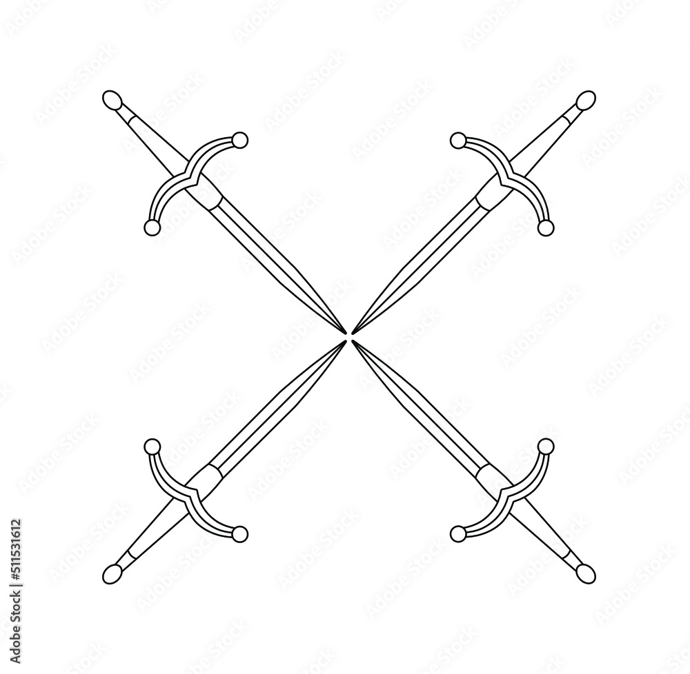Vector isolated four symmetrical daggers at right angles to each other ...