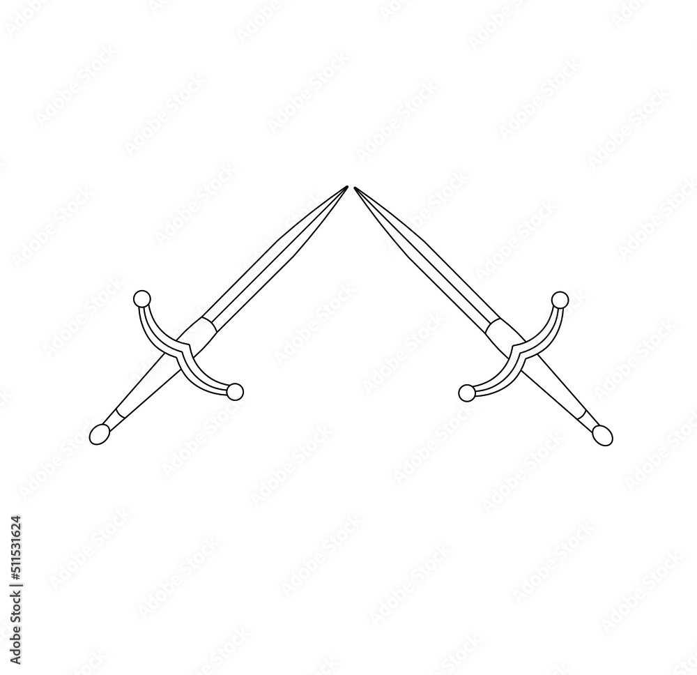 Vector isolated two symmetrical daggers at right angles to each other ...