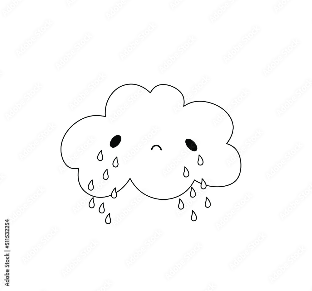 Vector isolated cute cartoon single wavy crying cloud with eyes and ...