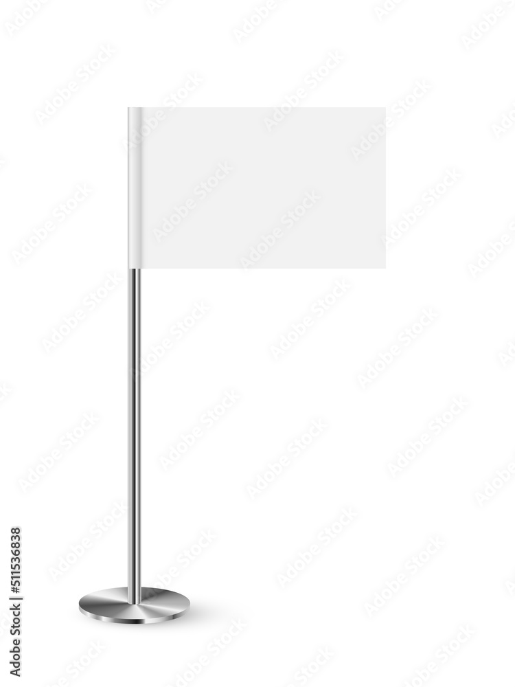 Empty rectangle flag on 3d metal pole vector illustration. Realistic ...